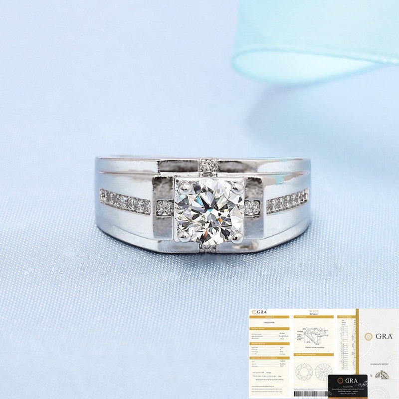 [พร้อมใบรับรอง Gra] แหวนเงิน S925 ประดับเพชรโมอิส 1 กะรัต สีขาว สําหรับผู้ชาย และผู้หญิง ...