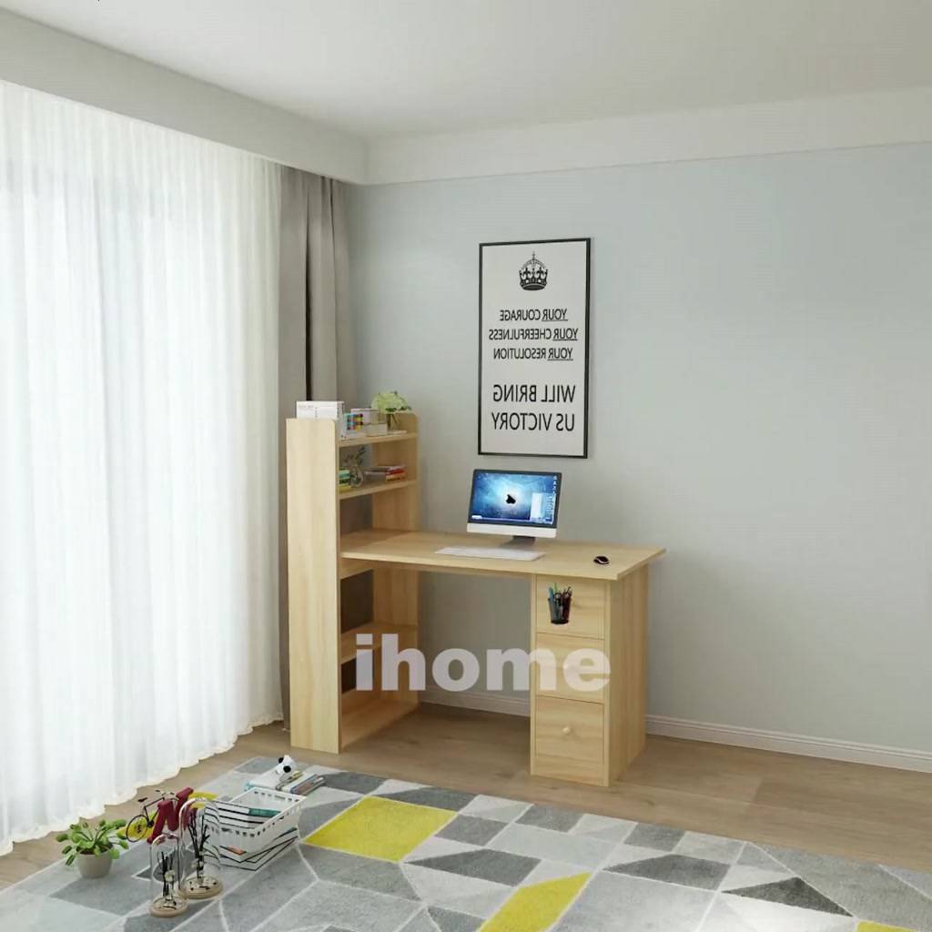 JJM โต๊ะทำงาน 100/120/140cm ทำจากไม้ สไตล์โมเดิร์น มีชั้นวางหนังสือ มีลิ้นชัก โต๊ะคอมพิวเตอร์ ...