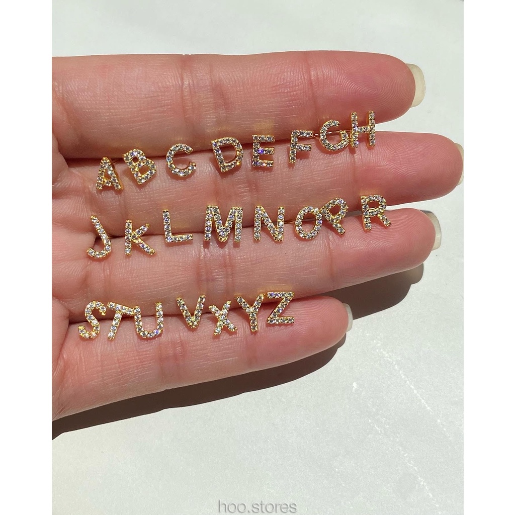 (Silver 925) hoo.stores Capital Alphabet Studs ต่างหูตัวอักษรเงินแท้ s925 ต่างหูตัวอักษรA-Zเงิน ...