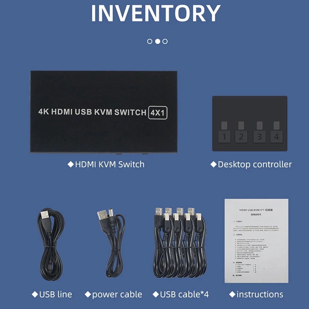 กล่องสวิตช์ HDMI KVM 4K 60Hz HDMI USB KVM เข้า 4 ออก 1 พร้อมตัวควบคุม ...