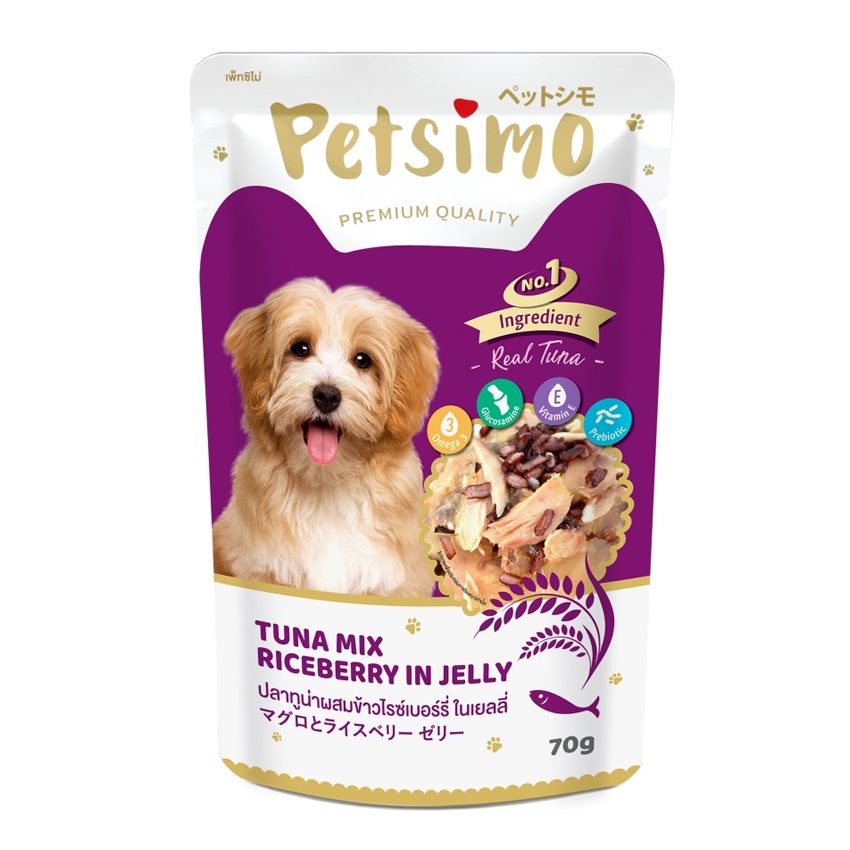 PETSIMO เพ็ทซิโม่ อาหารสุนัขแบบเปียก สูตรปลาทูน่าผสมข้าวไรซ์เบอร์รี่ ใน ...