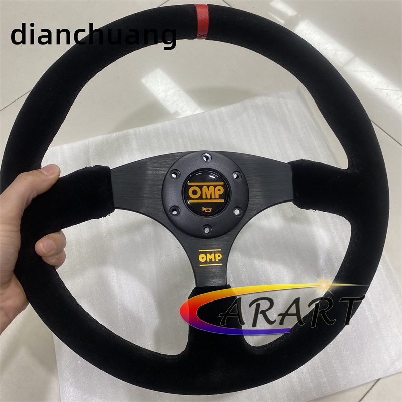Omp พวงมาลัยรถแข่ง 14 นิ้ว 350 มม. แบบแบน / พวงมาลัยหนังกลับ สีแดง ...