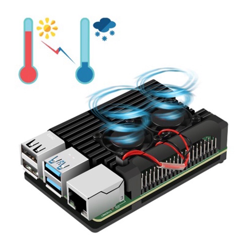 Aluminum Heat Sink with Dual Cooling Fan สำหรับ Raspberry Pi 4 | Shopee Thailand