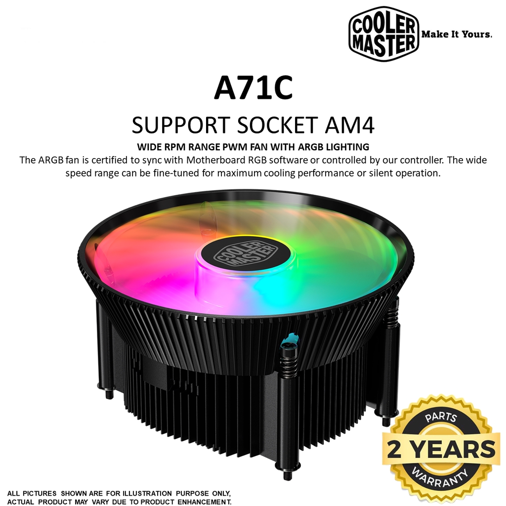 พัดลมซีพียู CPU COOLER COOLER MASTER A71C ARGB for AMD AM4 | Shopee ...
