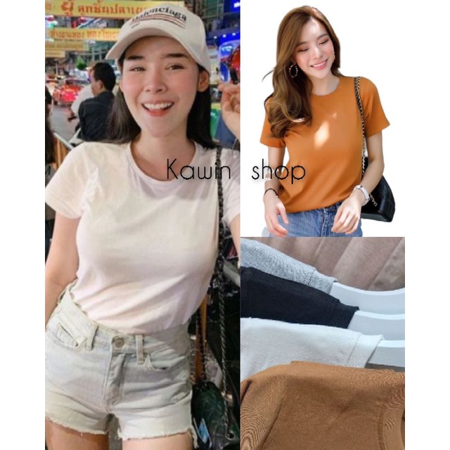 Topshop🌸เสื้อยืดคอกลม คอตตอล basic style🌸งานป้าย | Shopee Thailand