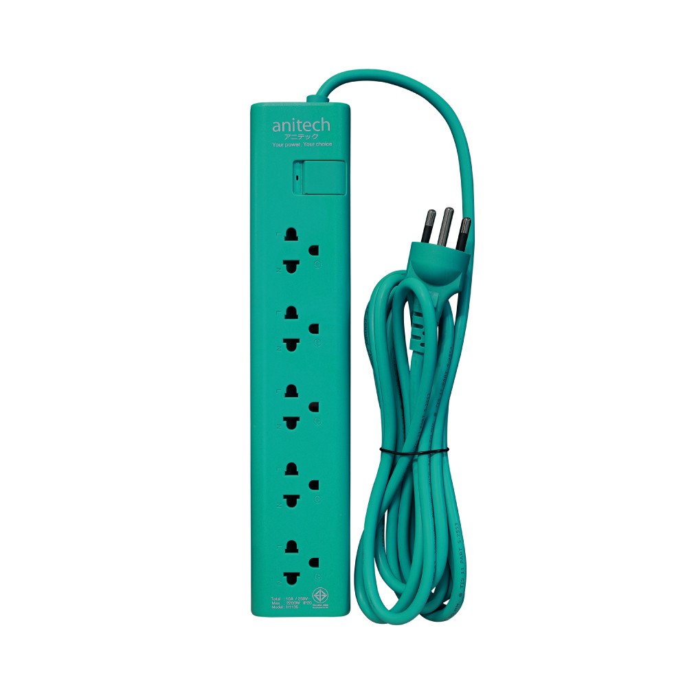 (H1135)PLUG (ปลั๊กไฟ) ANITECH H1135 TIS POWER STRIP 5 SOCKET 1 SWITCH ...