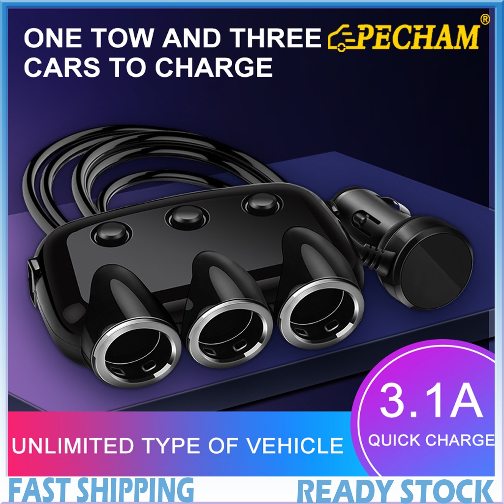 PECHAM อะแดปเตอร์ชาร์จ USB คู่ พร้อมไฟ LED 3 ทาง 12V 24V 120W สําหรับรถยนต์ | Shopee Thailand