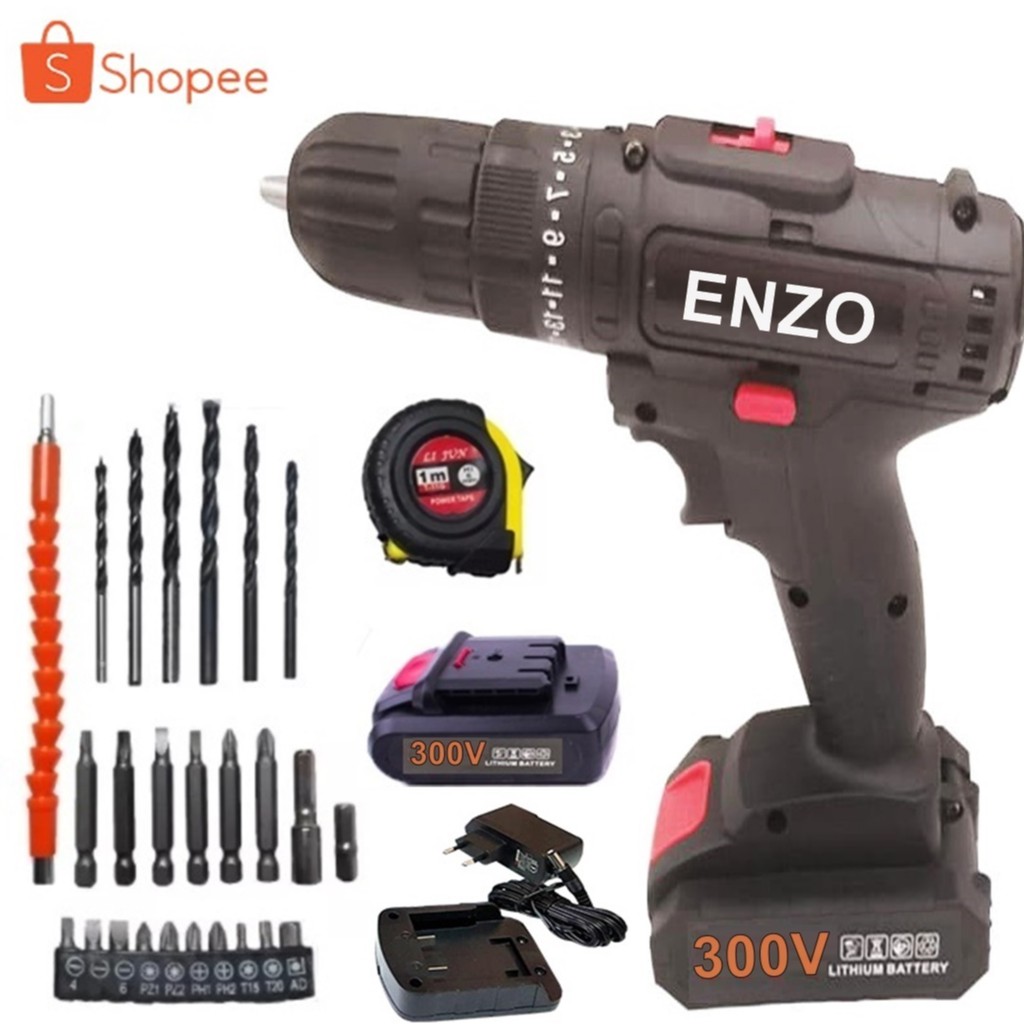 ENZO สว่านไร้สาย สว่าน 300V 3 ระบบ ปรับสปีดได้ สำหรับเจาะไม้ เหล็ก ขันน็อตสกรู อุปกรณ์เครื่องมือ ...