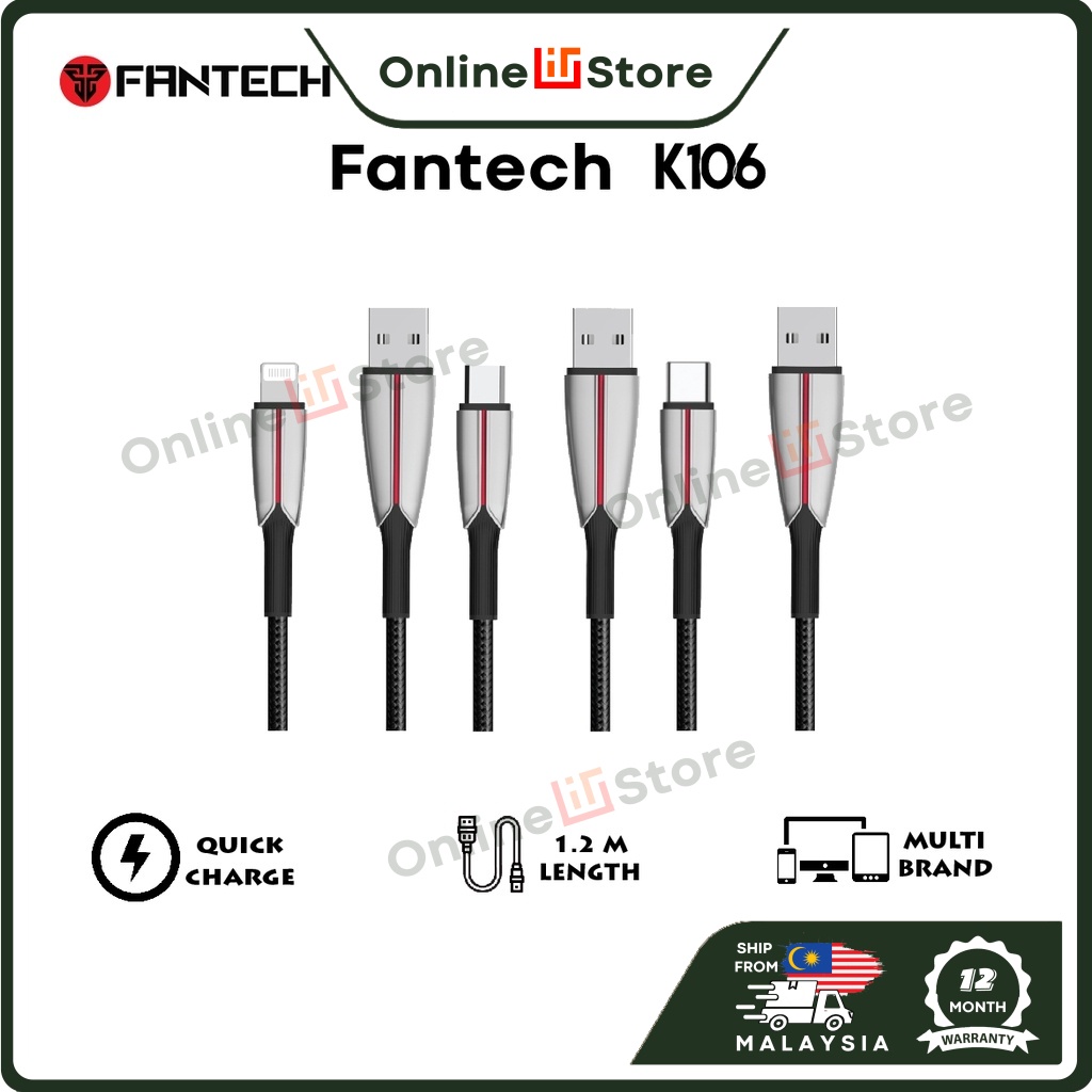 Fantech Life สายเคเบิลข้อมูล K106 USB-A เป็น Micro USB Type-C 3A ชาร์จ ...
