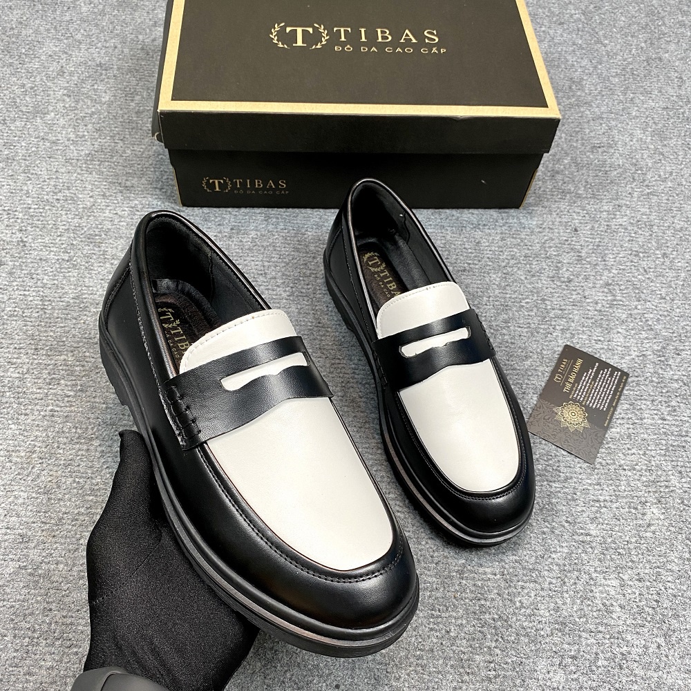 TIBAS Premium Black White Penny Loafer Shoes, Mens Loafer for Wedding ...