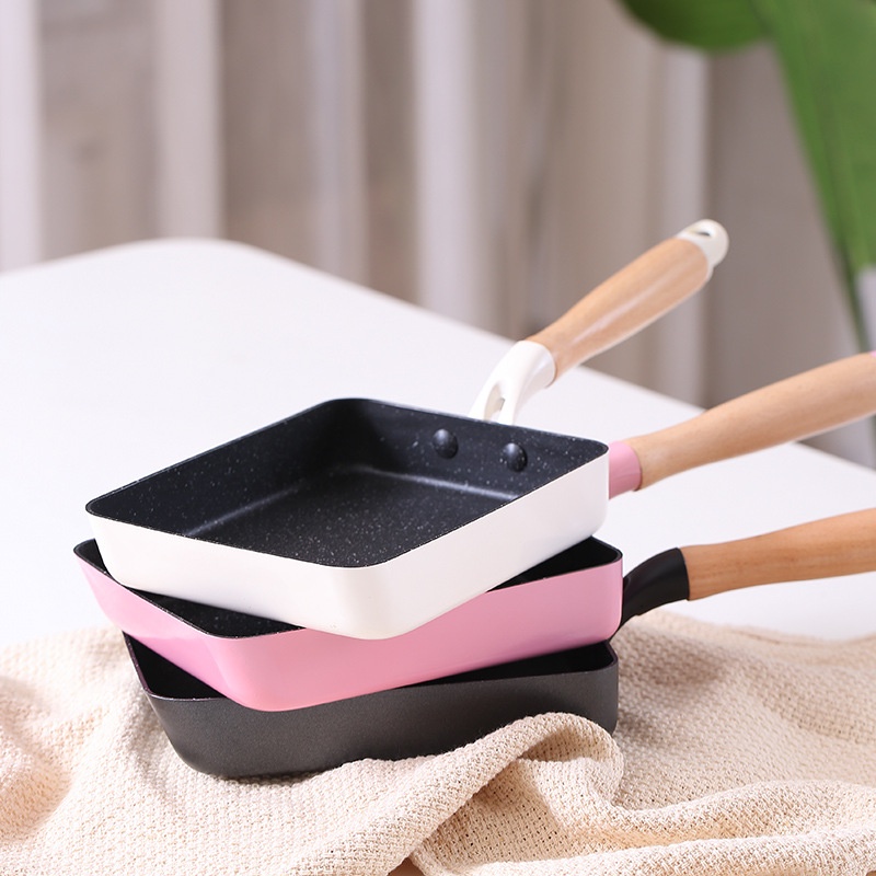 Littlest Studio กระทะเหลี่ยมเคลือบหินอ่อน ด้ามไม้ สำหรับทำ ไข่ม้วน ไข่ ...