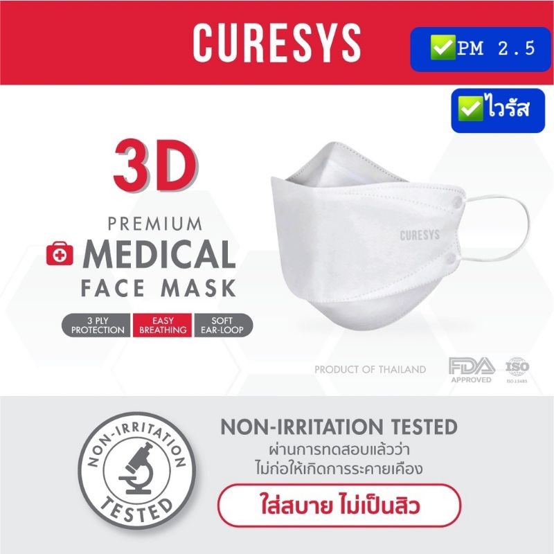 Curesys 3D Premium Medical Face Mask (White)เคียวร์ซิส หน้ากากอนามัยทรง ...
