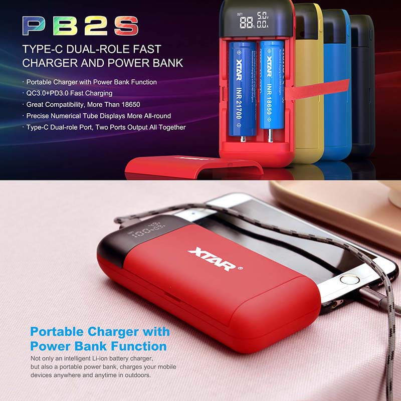 Xtar ใหม่ล่าสุด ที่ชาร์จแบตเตอรี่ PB2SL pb2s 18650&21700 และพาวเวอร์ ...