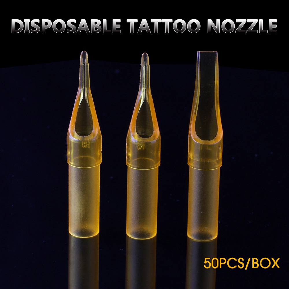 50 ชิ้นอุปกรณ์สักหัวฉีดสักแบบใช้แล้วทิ้ง RT FT สีเหลืองเครื่องมือสัก ...