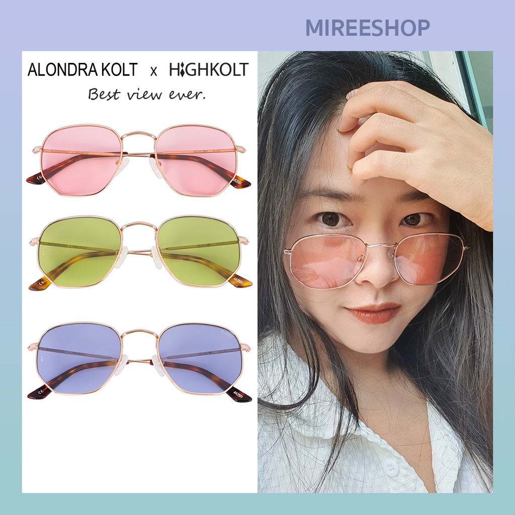 Alondra Kolt x HIGHKOLT The French Hexagon แว่นกันแดด หกเหลี่ยม สีพิเศษ ขนาด 51 มม, AK2551 ...