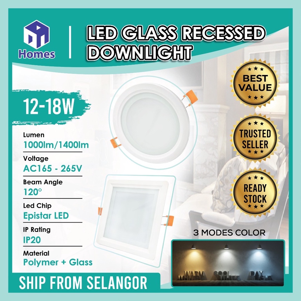 ไฟดาวน์ไลท์ LED 12W 18W ทรงกลม สี่เหลี่ยม 3 สี 3 โหมด | Shopee Thailand