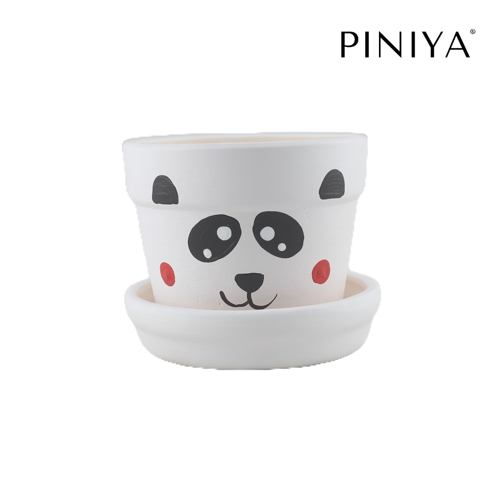 Piniya พินิยา - กระถางต้นไม้ ดินเผา รุ่น กลมใหญ่, 12ซม., ลายหน้าสัตว์ ...