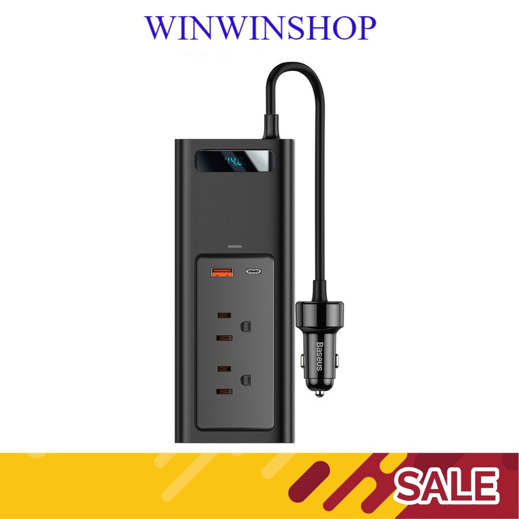Baseus ปลั๊กพ่วงในรถ ปลั๊กไฟ หัวชาร์จในรถ 150W ช่องชาร์จ 2 AC+USB+ Type C Car Power Inverter DC ...