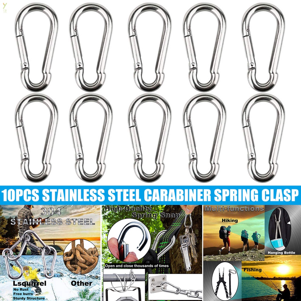 FAST| 10pcs Spring Snap Hook Stainless Steel Carabiner Steel Clips ...
