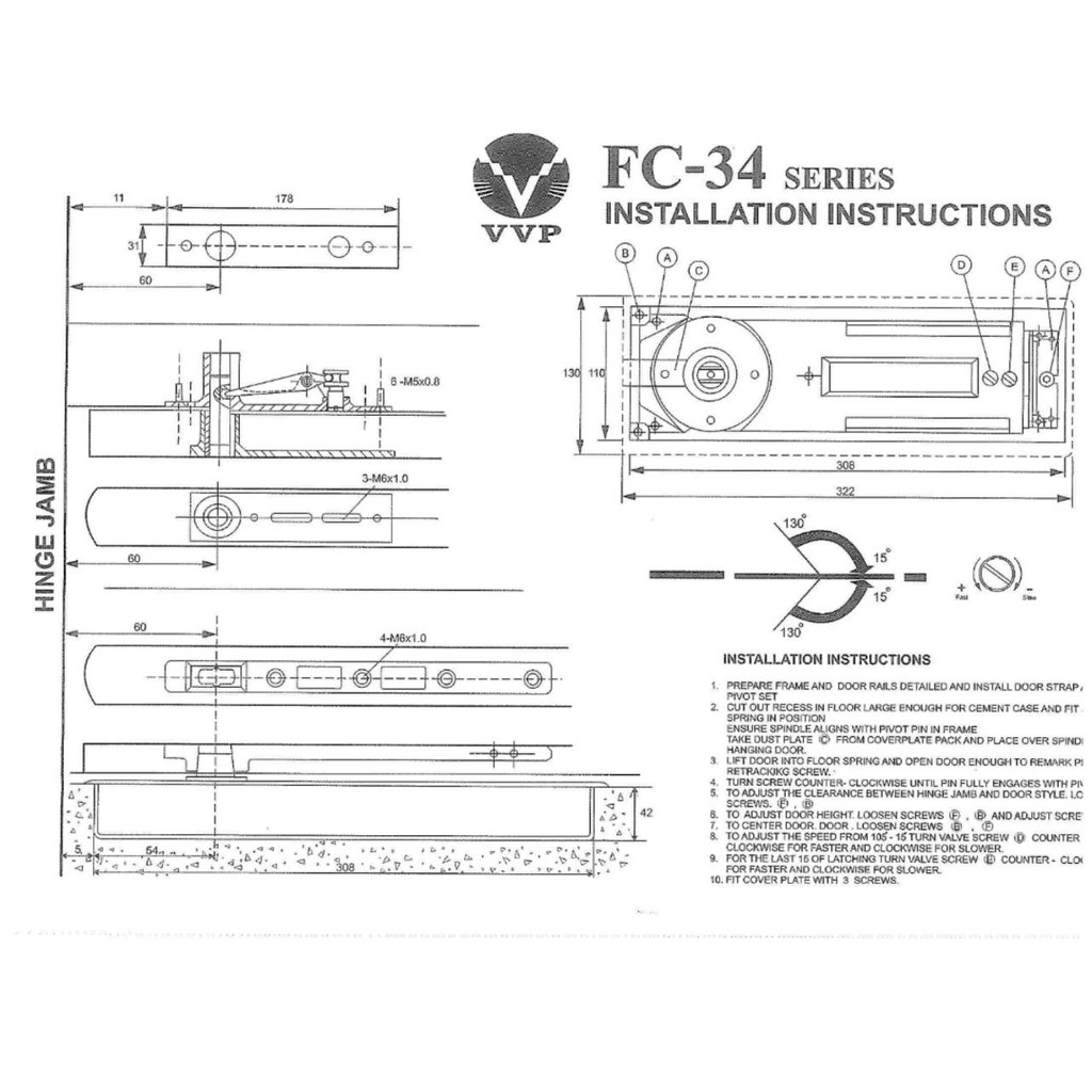 VVP โช้คฝังพื้น รุ่น FC34 ไม่รวมอุปกรณ์ สำหรับประตูบานกระจกเปลือย มี2ฟังค์ชั่นให้เลือก แบบตั้ง ...