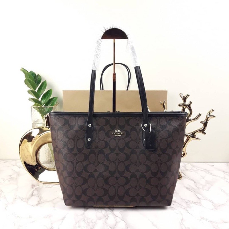 COACH CITY ZIP TOTE IN SIGNATURE COATED CANVAS (COACH F58292) | Shopee ...