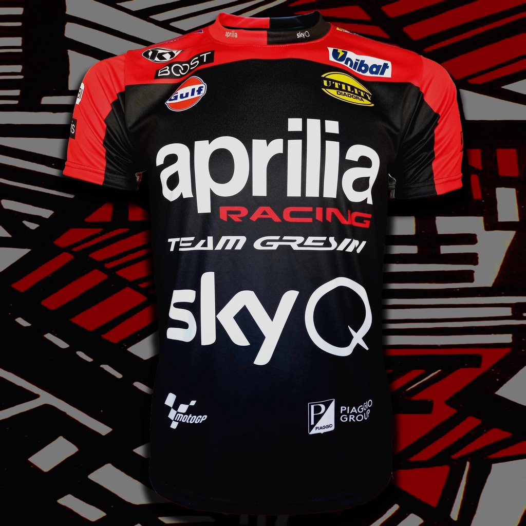 เสื้อยืดคอกลม T-shirt MotoGP Aprilia Racingเสื้อโมโตจีพี ทีม อพรีเลีย เ ...