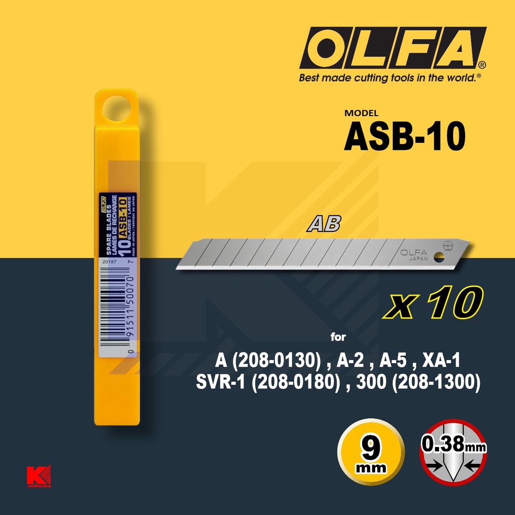 ใบคัตเตอร์ OLFA รุ่น ASB-10 (ใบมาตรฐาน 80 มม.แหลม 45 องศา) | Shopee Thailand