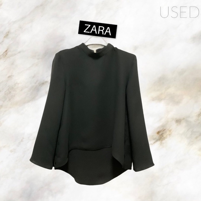 เสื้อ ผู้หญิง แบรนด์ มือสอง USED: ZARA BASIC-XS เสื้อปิดคอ สีดำ แขนยาว ...
