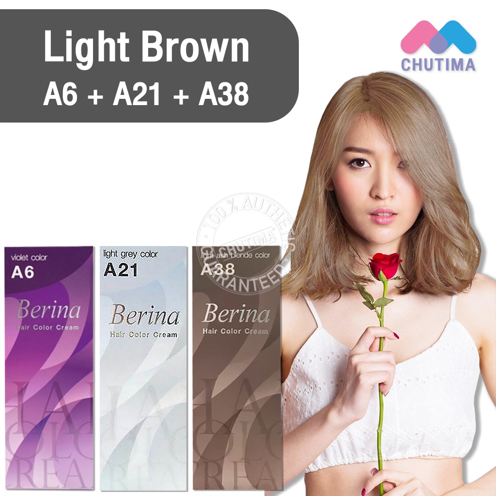 สีผมแฟชั่น เซตสีผม เบอริน่า สีน้ำตาลสว่าง Berina Hair Color Set A6+A21+A38 Light Brown | Shopee ...