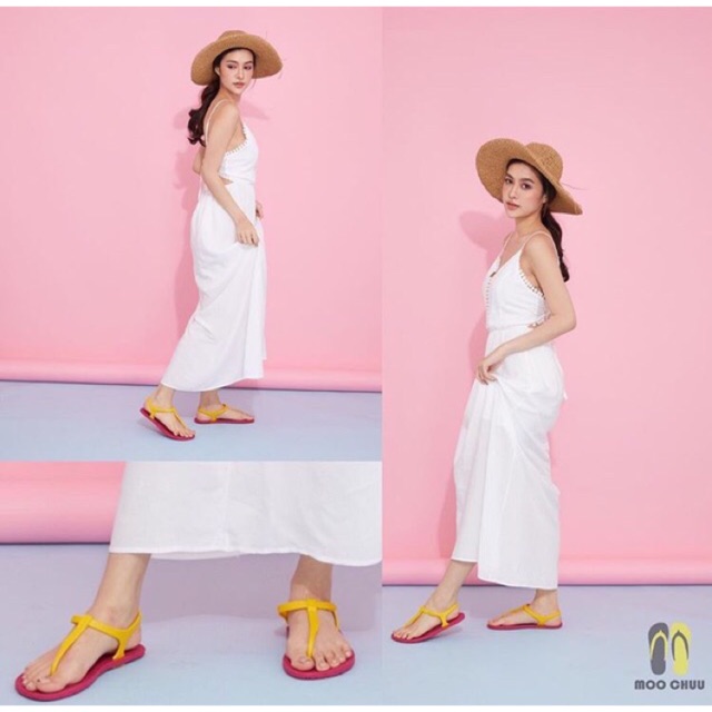 Moochuu : MC 04 sandal (พื้นชมพู สายเหลือง) | Shopee Thailand