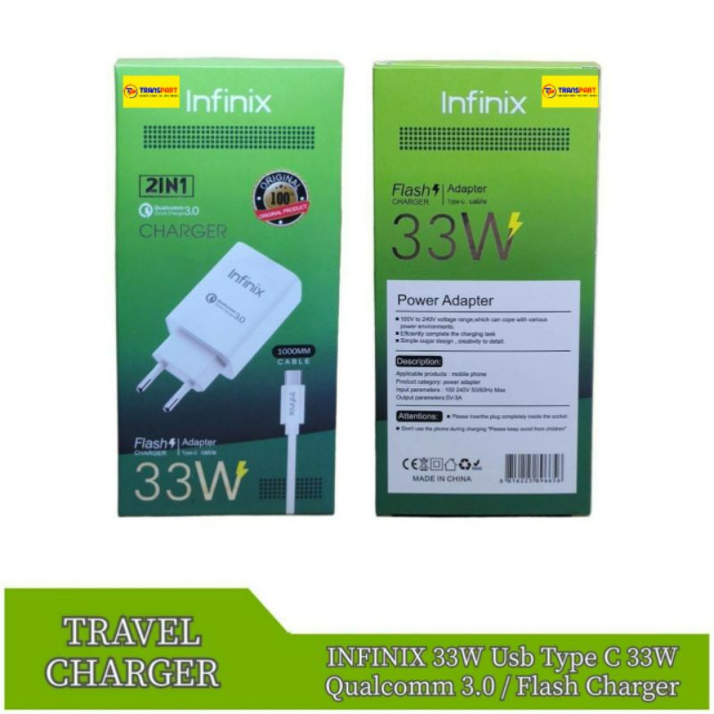 Travel Charger INFINIX 33W Usb Type C 33W Qualcomm 3.0 Flash Charger ...