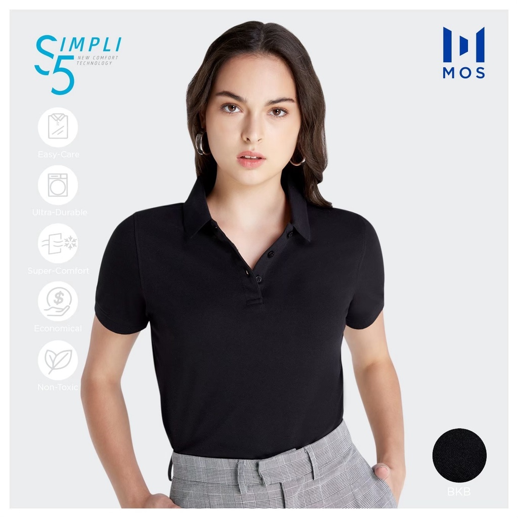 MOS เสื้อโปโลหญิง คอปกแขนสั้น รุ่น SIMPLI5 ผ้าประหยัดไฟเบอร์ 5 SPF-002 กรม ขาว ดำ ชมพู ม่วง ฟ้า ...