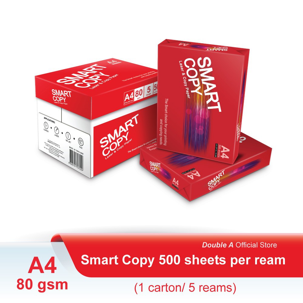 กระดาษ A4 80 แกรม 500 แผ่น (1 รีม) Smart Copy by Double A | Shopee Thailand
