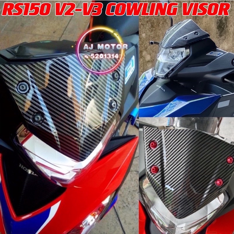 Honda RS150 V2 V3 COWLING VISOR CARBON RS-150 WINDSHIELD HEAD LAMPU CAP ...