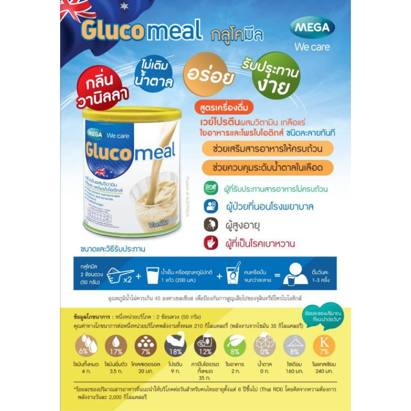Mega We Care Glucomeal 400g อาหารเสริมสูตรครบถ้วนเวย์โปรตีนผสมวิตามิน ...