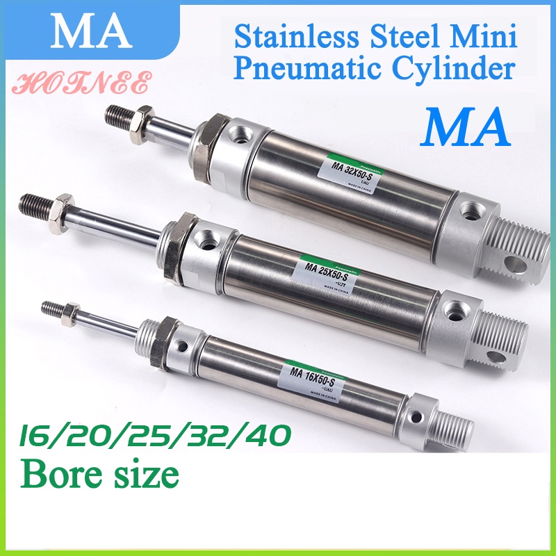 Ma กระบอกสูบลมสเตนเลส ขนาดเล็ก 16 มม. 20 มม. 25 มม. 32 มม. 40 มม. MA16 ...
