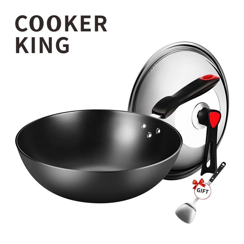 Original COOKER KING Cast Iron Wok Carbon Steel Wok Cast Iron Cookware ...