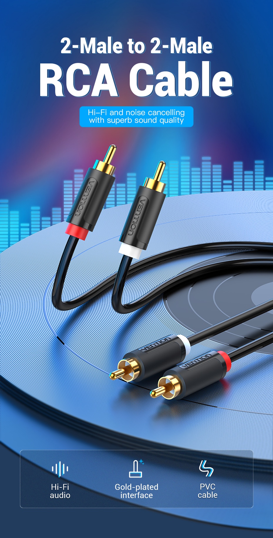 Vention สาย RCA 2 Rca To 2 Rca สายเคเบิล เสียงสเตอริโอ สําหรับ DVD TV ...