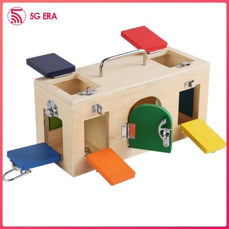 Kids Montessori Educational Practical Wooden Toy Lock Latch Box ...