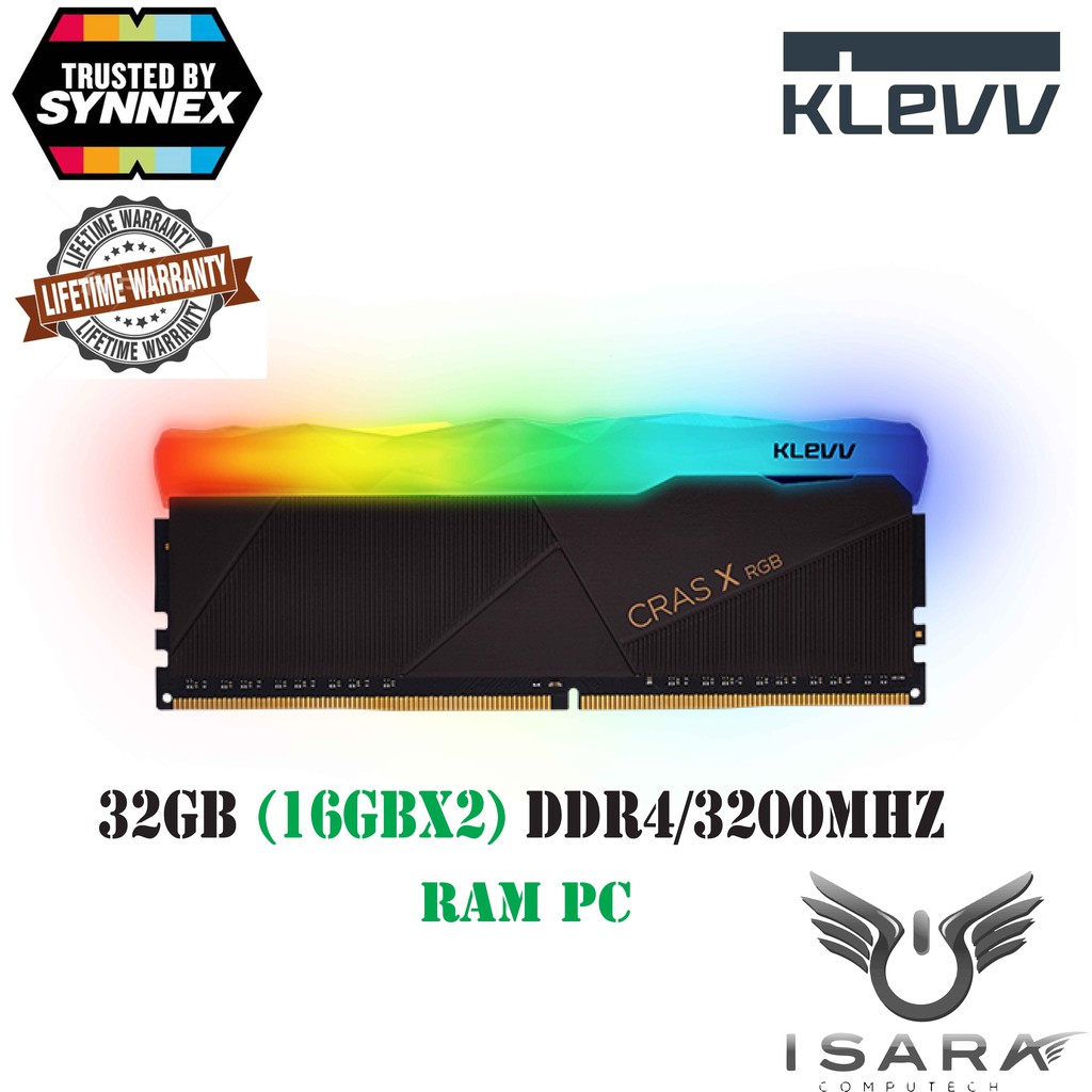 32GB (16GBx2) 3200MHz DDR4 RAM PC (แรมพีซี) KLEVV CRAS X RGB (KD4AGU880 ...