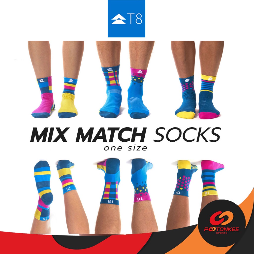 T8 MIX MATCH SOCKS ถุงเท้ากีฬา ใส่วิ่ง ใส่ออกกำลังกาย T8 (One Size Fits ...