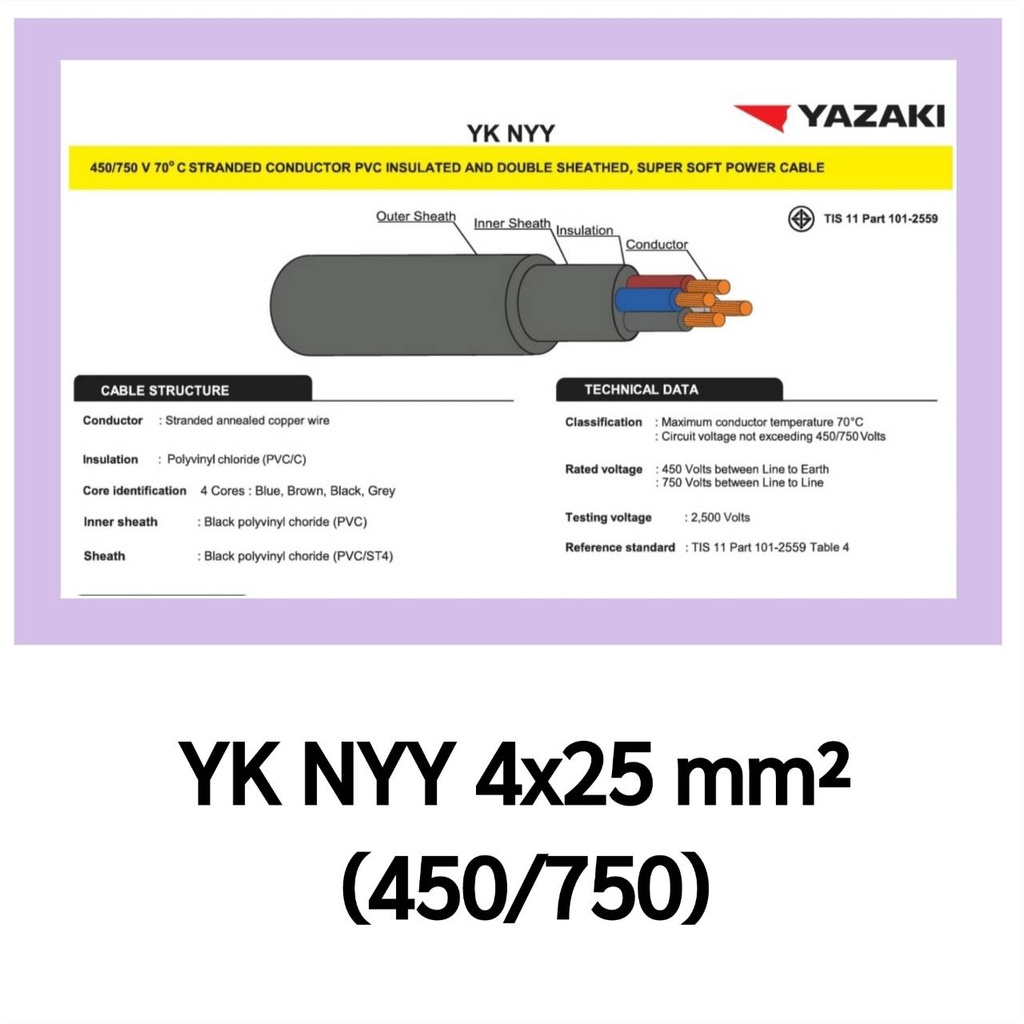 THAI YAZAKI NYY 4X25 MM ยาซากิ 450/750V. | Shopee Thailand