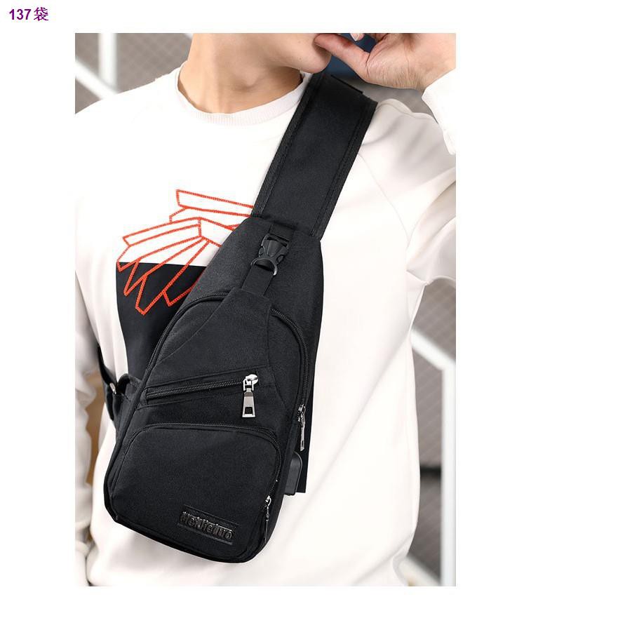 ♂(W39)กระเป๋าคาดอกเรียบเท่ 30cm ต่อช่องชาร์จusbได้(ไม่ประกันของแถม) | Shopee Thailand