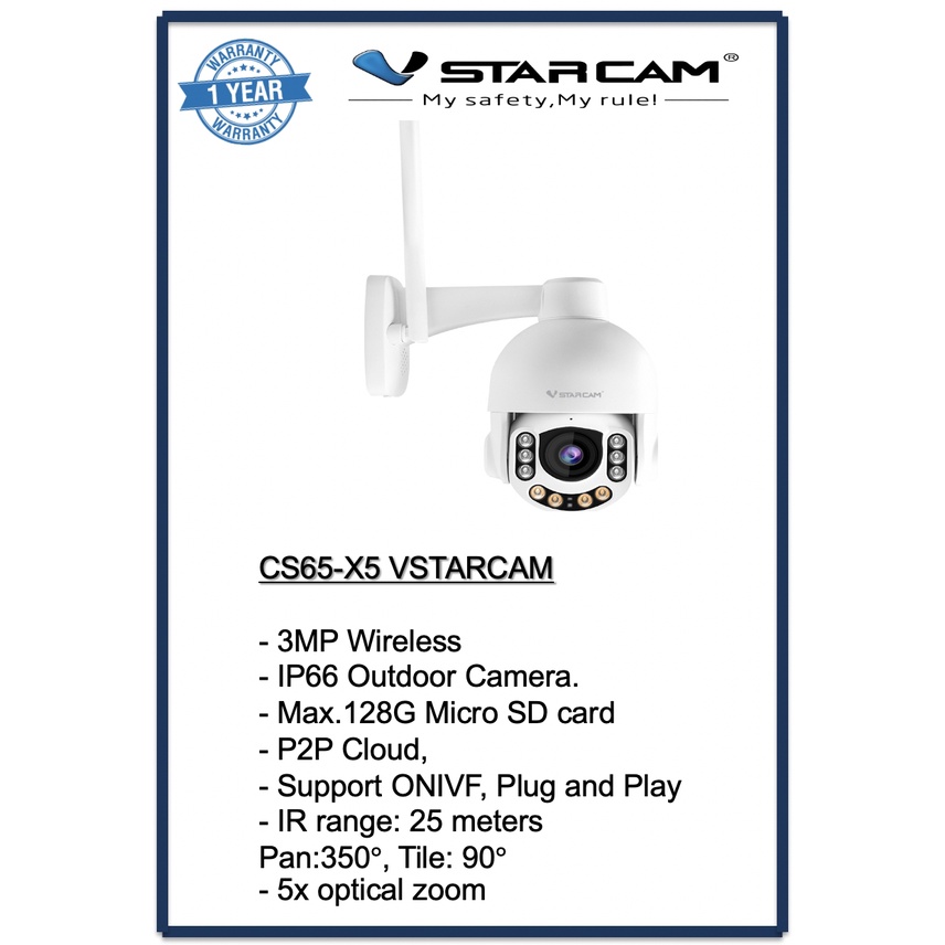 กล้องวงจรปิด(WiFi)vstarcam Speed dome CS65 x5 3MP 2K 1296P zoomได้5เท่า พูดตอบโต้ได้ ภาพสี ...