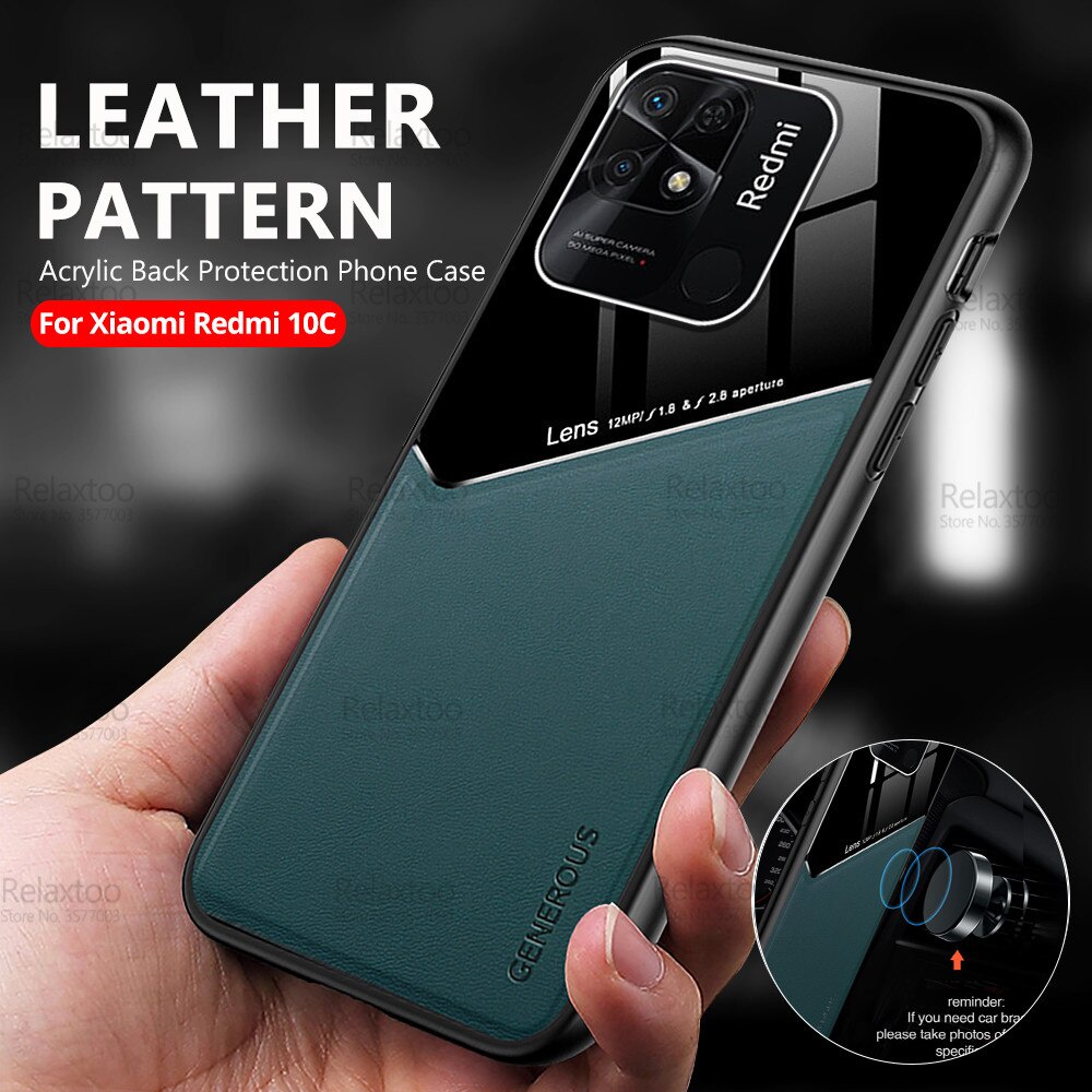 For Xiaomi Redmi 10C Case Car Magnetic Holder Leather Fundas Redmi10C ...