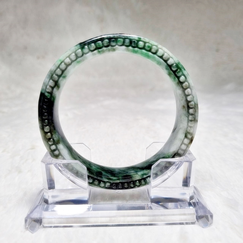 (J33) กำไลหยก พม่าแท้ แกะสลัก Jadeite Type A ขนาด Size 62.8 mm ...