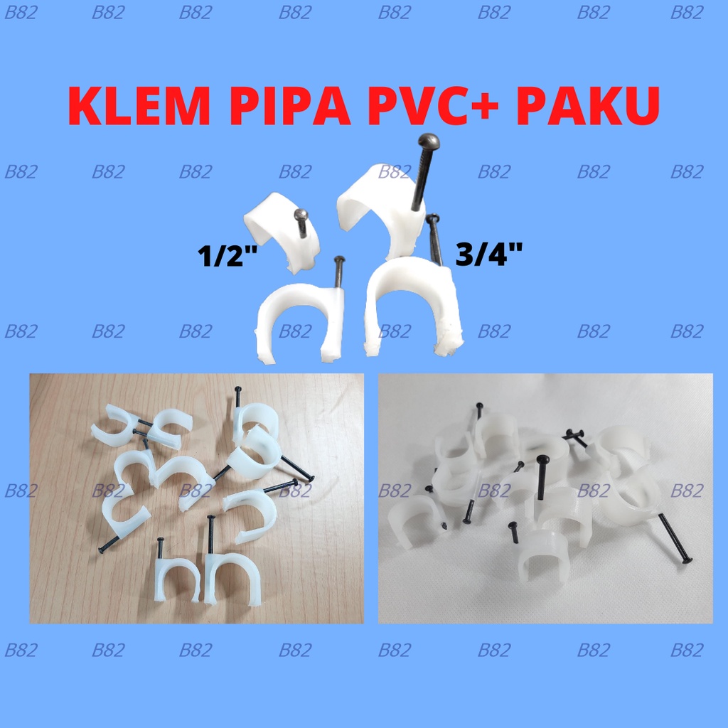 Hitam B82 PVC PIPE CLAMPS + ตะปูสีดํา [5 ชิ้น] 3/4 นิ้ว PIPE CLAMPS ...