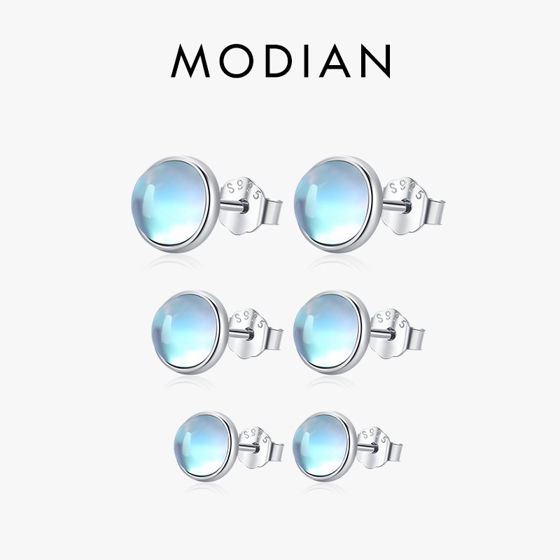 Modian ต่างหูสตั๊ด ชุบแพลทินัม 925 ประดับมูนสโตน ทรงกลม สวยหรู 4 5 6 ...