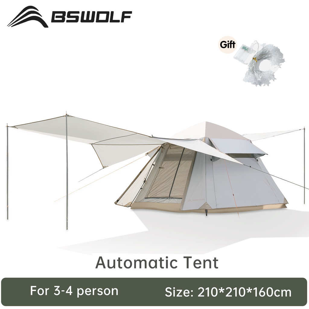 Bswolf เต็นท์กางเต้นท์อัตโนมัติ 3-4 คน กันน้ํา ติดตั้งง่าย ขนาดใหญ่ แบบพกพา สําหรับตั้งแคมป์ ...