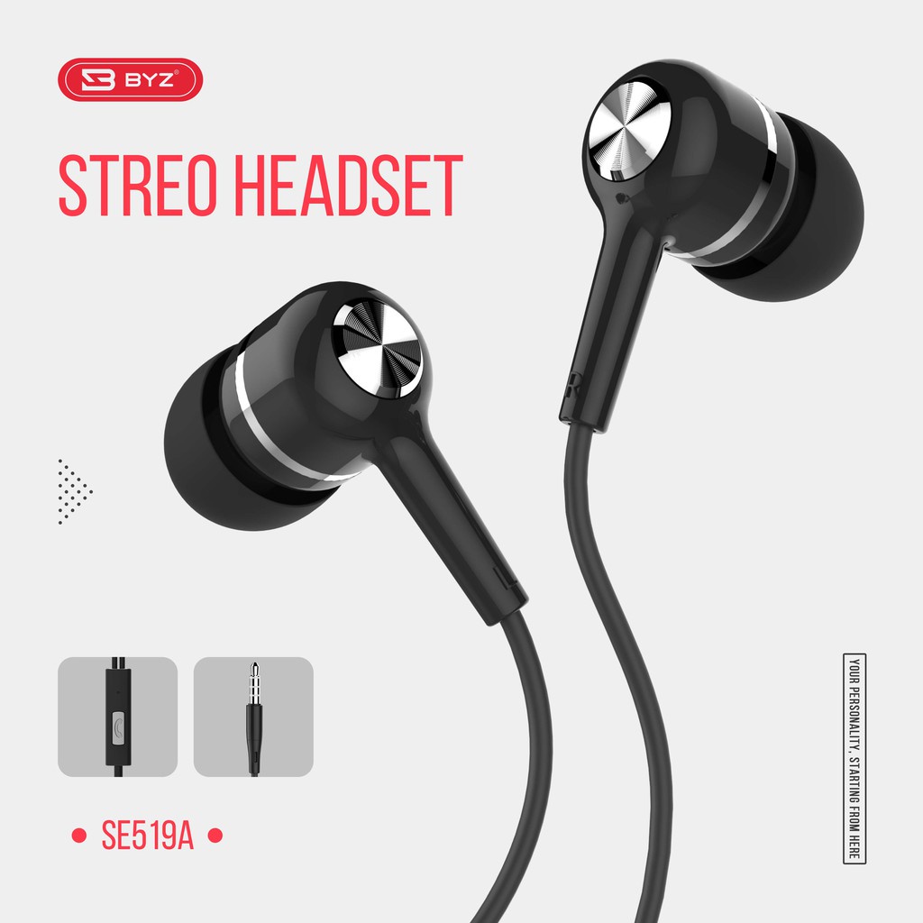 Byz หูฟังชนิดใส่ในหู รองรับระบบทั้ง ANDROID / IOS AUX 3.5 สายยาว 1.2 เมตร ปุ่มกด สามารถกดรับสาย ...